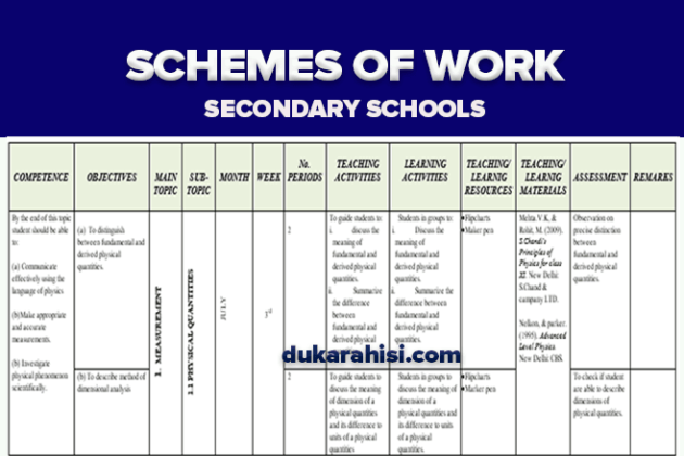 Schemes Of Work Form 5 and 6 Advance Level 2024 Free Download